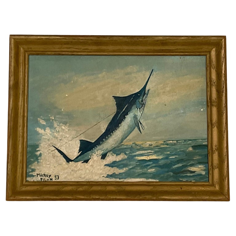 Sportfishing Painting of a Marlin Jumping Out of Water For Sale at 1stDibs