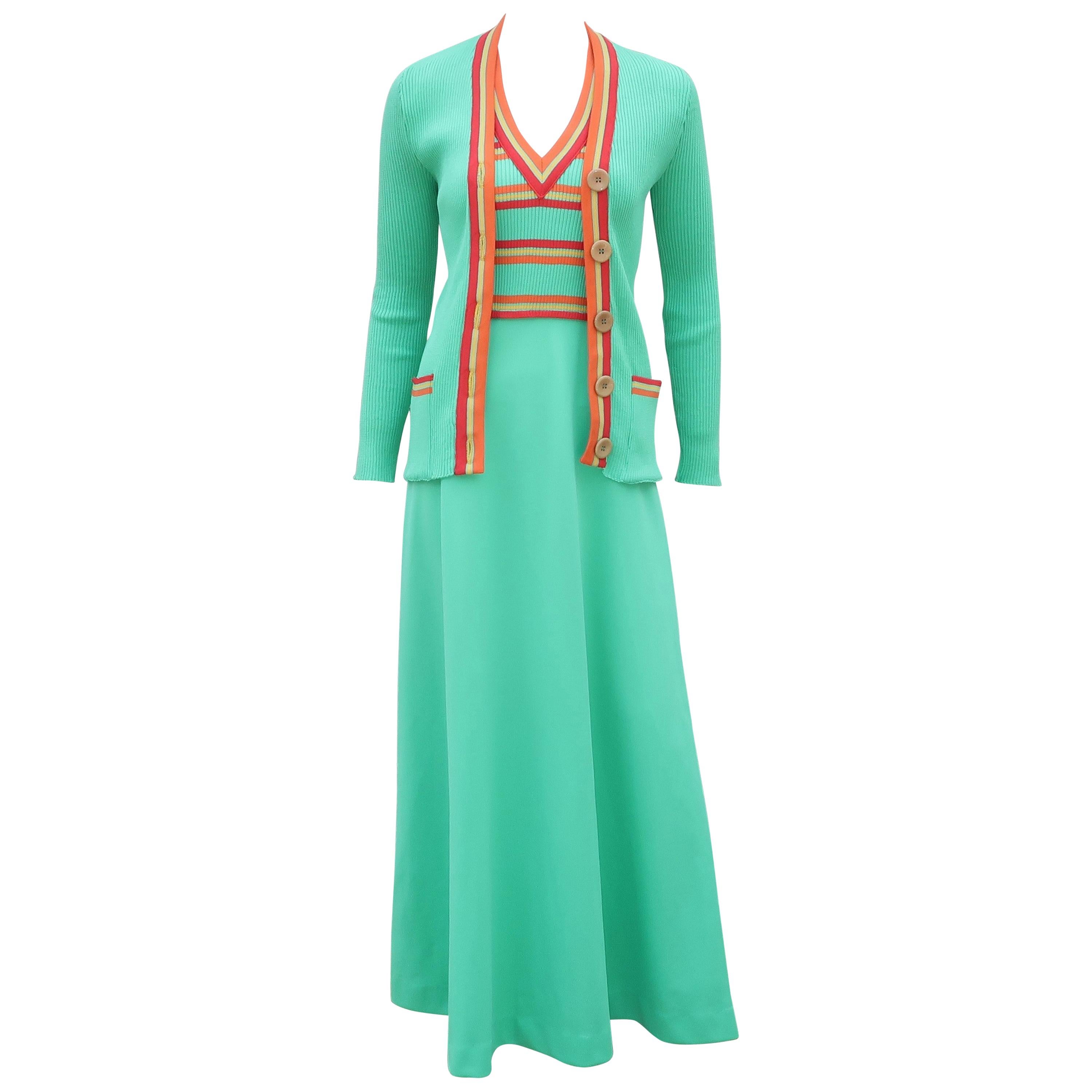 Sporty Giamo Knits Maxi Dress and Cardigan, 1970’s at 1stDibs
