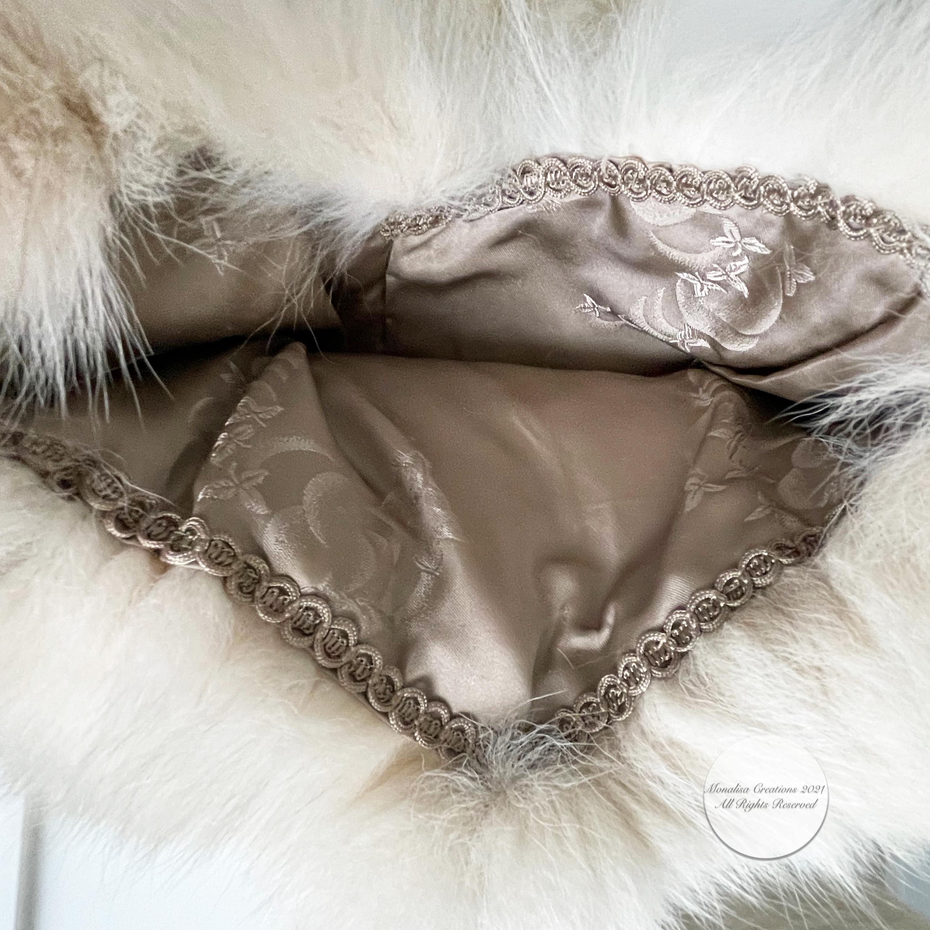 Spotted Fox Wrap Stole with Head and Tail Rare White Fur with Brown ...