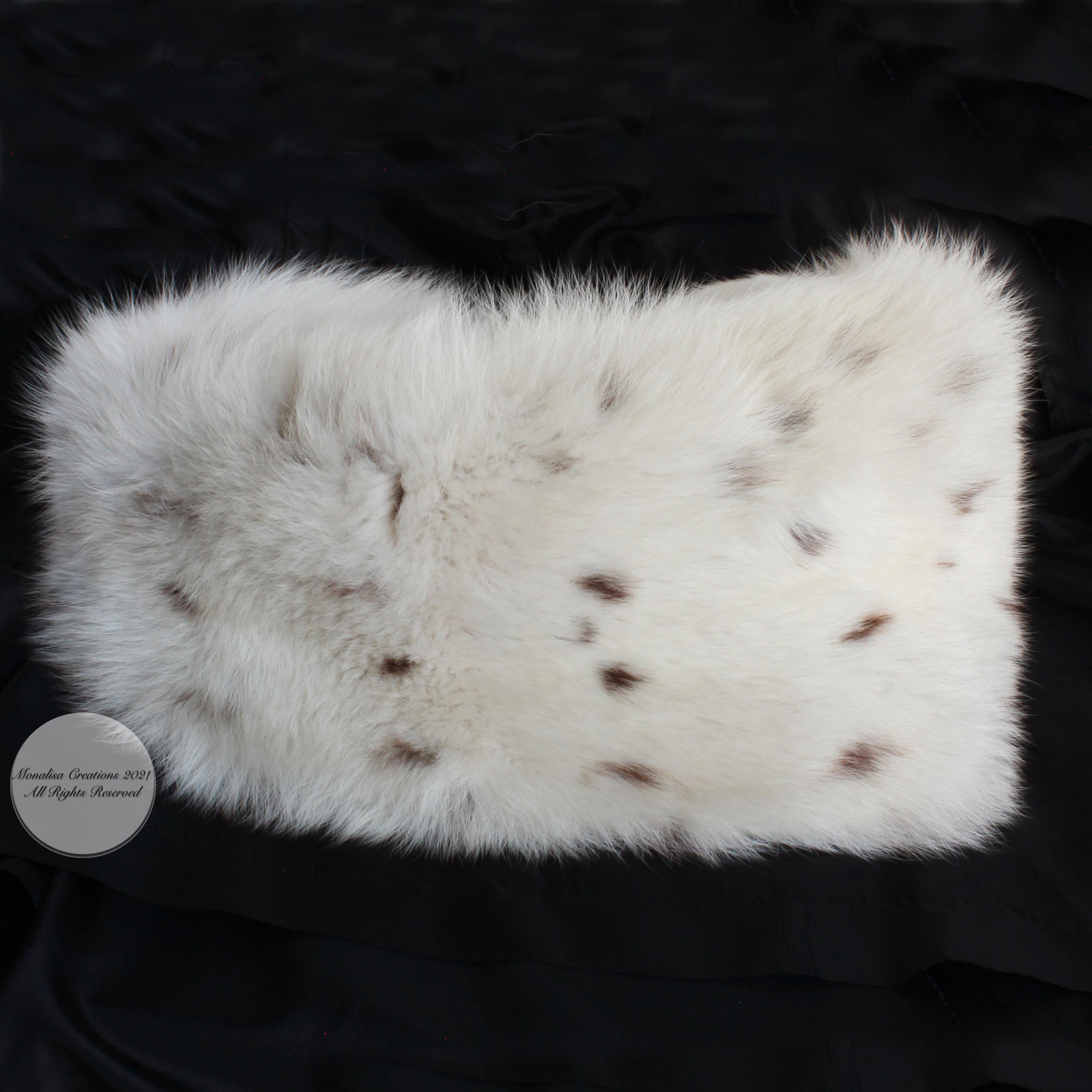 Spotted Fox Wrap Stole with Head and Tail Rare White Fur with Brown ...