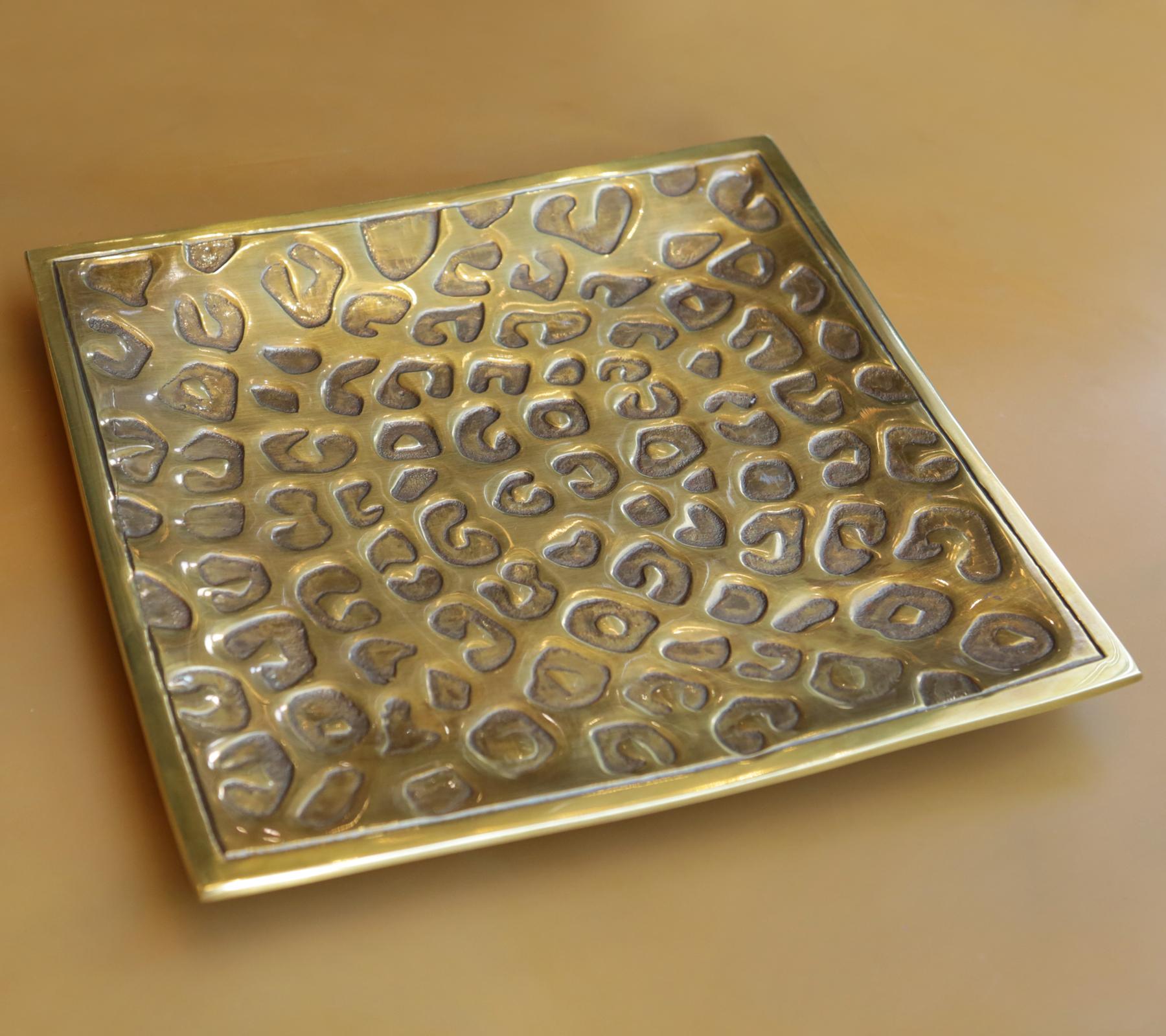 Spotted Set of 2 Tray in Vintage Brass at 1stDibs