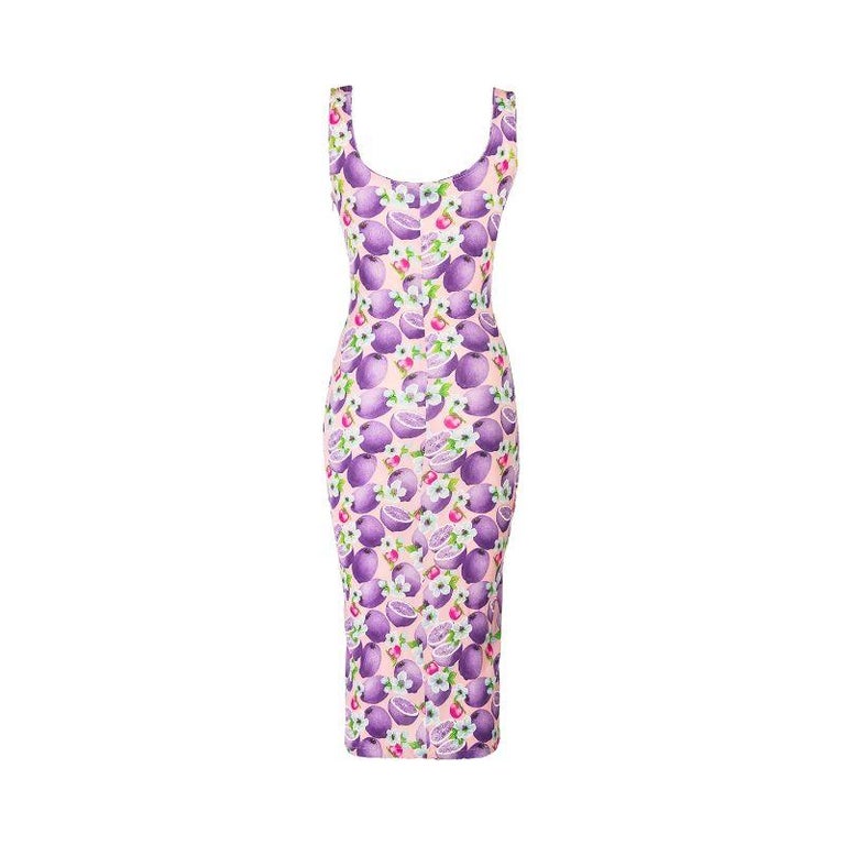 Spring 1995 Gianni Versace Purple Lemons Printed Dress For Sale at 1stDibs