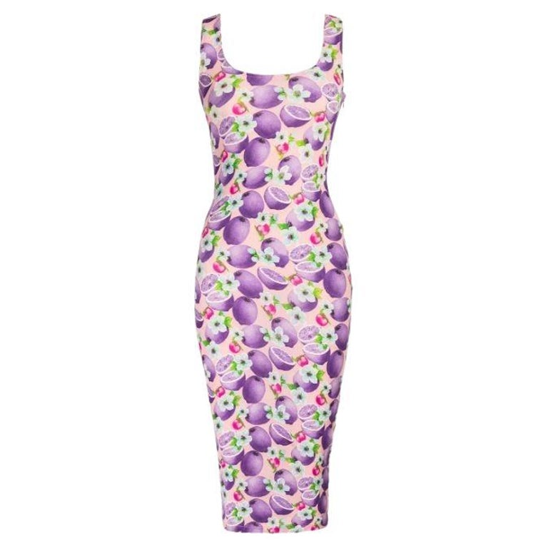 Spring 1995 Gianni Versace Purple Lemons Printed Dress For Sale at 1stDibs
