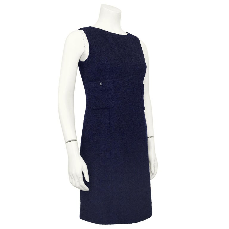 Spring 1996 Chanel Navy Blue Boucle Dress For Sale at 1stDibs
