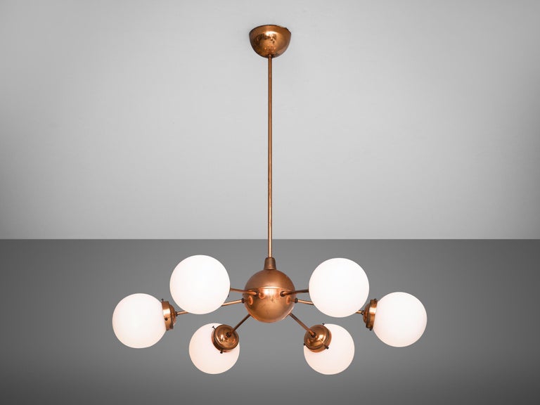 Sputnik Chandelier in Copper and Opaline Glass For Sale at 1stDibs