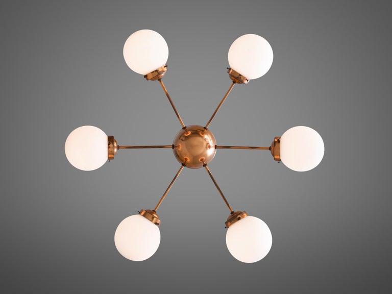 Sputnik Chandelier in Copper and Opaline Glass For Sale at 1stDibs
