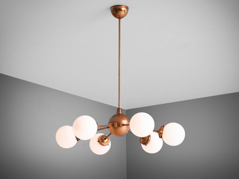 Sputnik Chandelier in Copper and Opaline Glass For Sale at 1stDibs