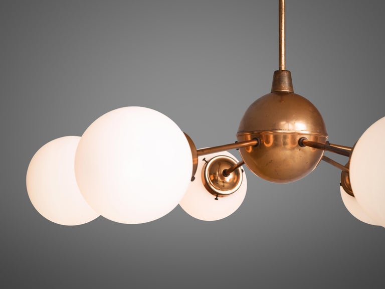 Sputnik Chandelier in Copper and Opaline Glass For Sale at 1stDibs