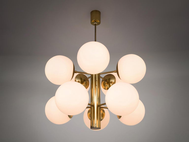 Sputnik Chandelier with Ten Opaline Glass Globes and Brass For Sale at ...