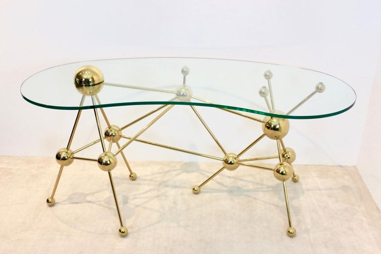 Sputnik Desk or Table with Brass Legs and Glass Top at 1stDibs