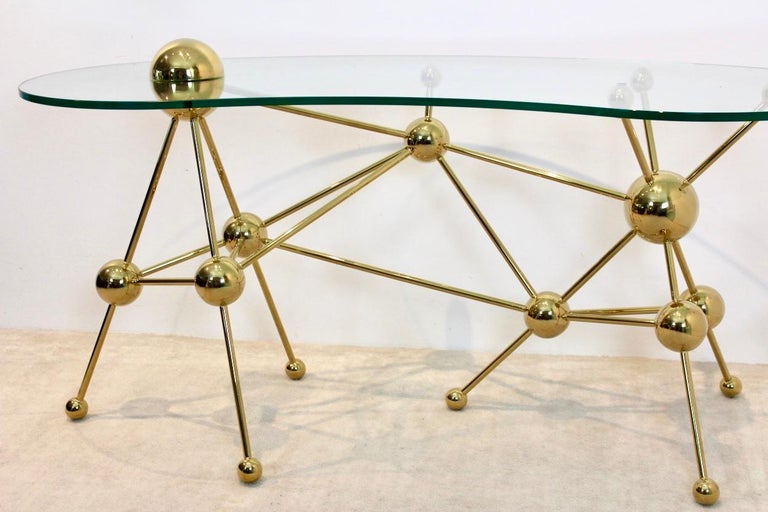 Sputnik Desk or Table with Brass Legs and Glass Top at 1stDibs