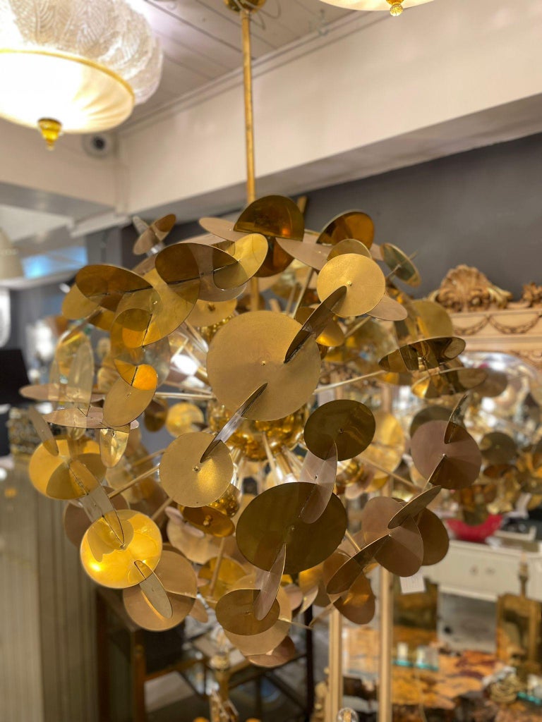 Sputnik "Discs" Brass Chandelier For Sale at 1stDibs