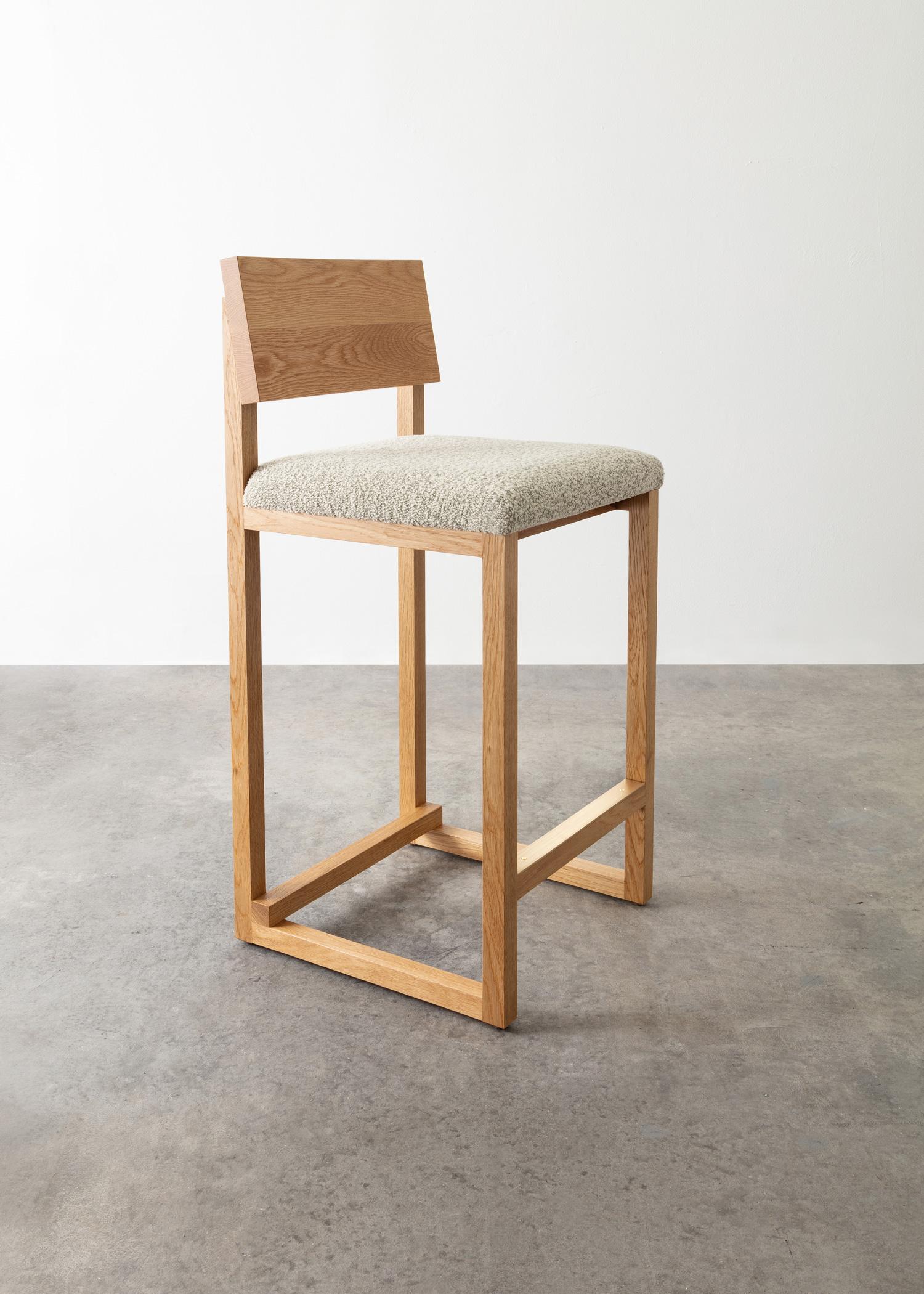 SQ 1/2 Upholstered Counter Stool, Bouclé or Com, White Oak Hardwood ...