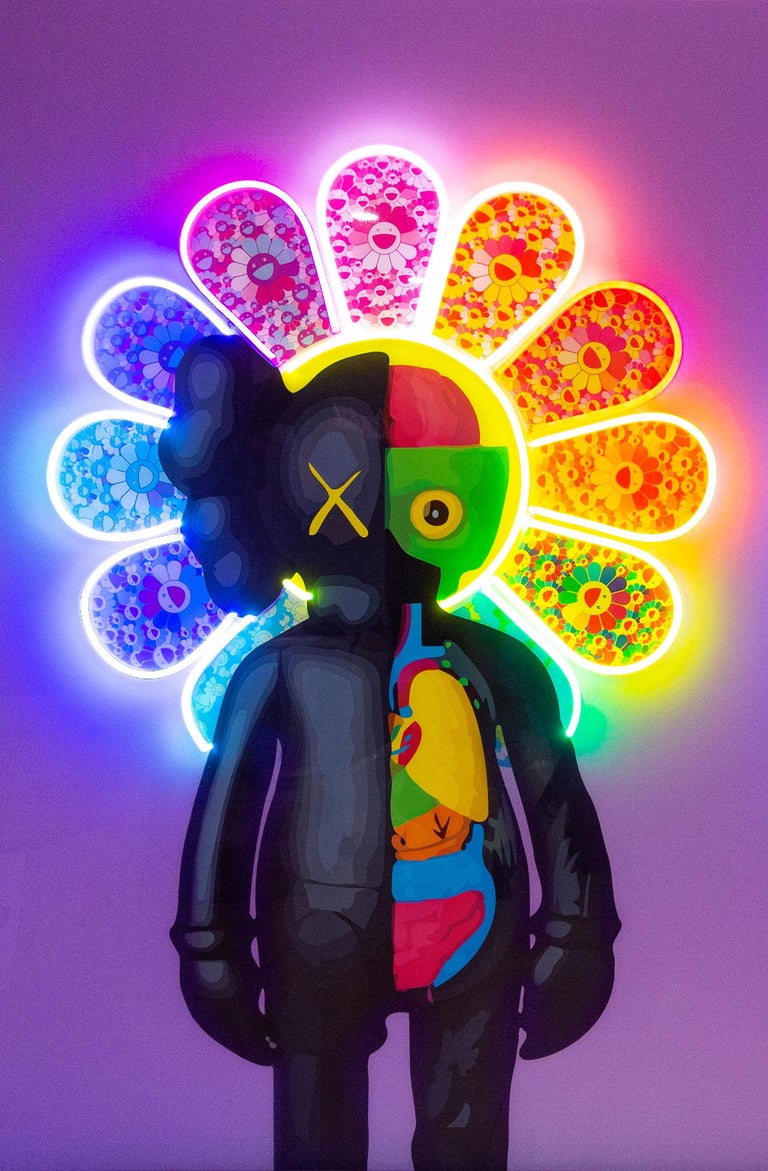 SQRA - Neon Kaws x Murakami (36"x24") For Sale at 1stDibs