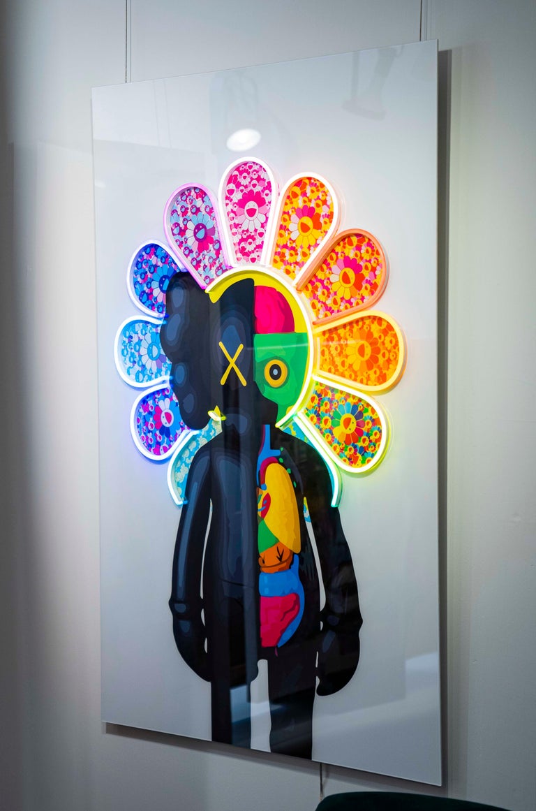SQRA - Neon Kaws x Murakami (72" x 48") For Sale at 1stDibs