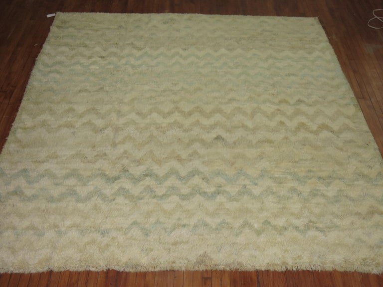 Square Persian Shag Rug in Ivory Pale Blue For Sale at 1stDibs