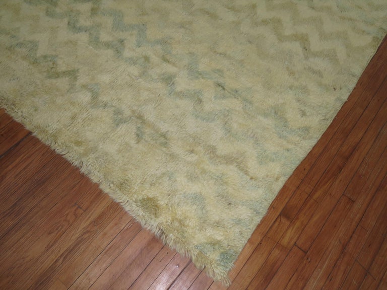 Square Persian Shag Rug in Ivory Pale Blue For Sale at 1stDibs