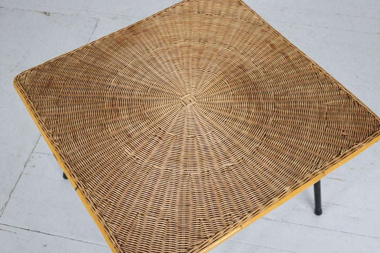 Square 1950s Wicker Sofa Table For Sale at 1stDibs