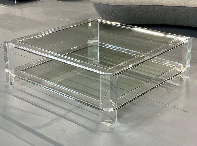 Square Acrylic and Glass Coffee Cocktail Table, Modern Two-Tier ...