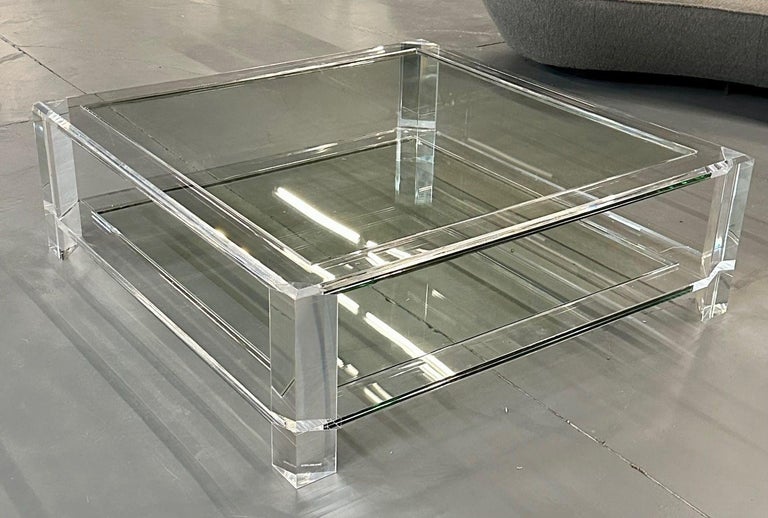 Square Acrylic and Glass Coffee Cocktail Table, Modern Two-Tier ...