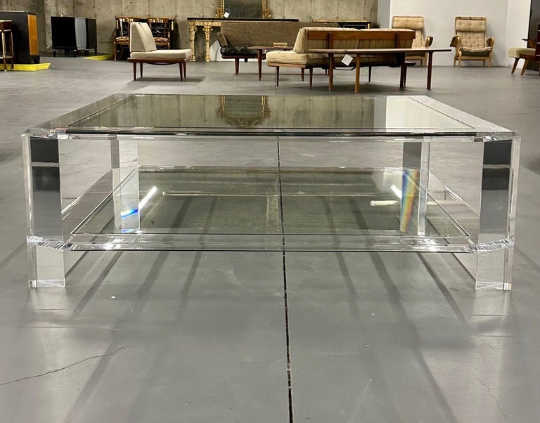 Square Acrylic and Glass Coffee Cocktail Table, Modern Two-Tier ...