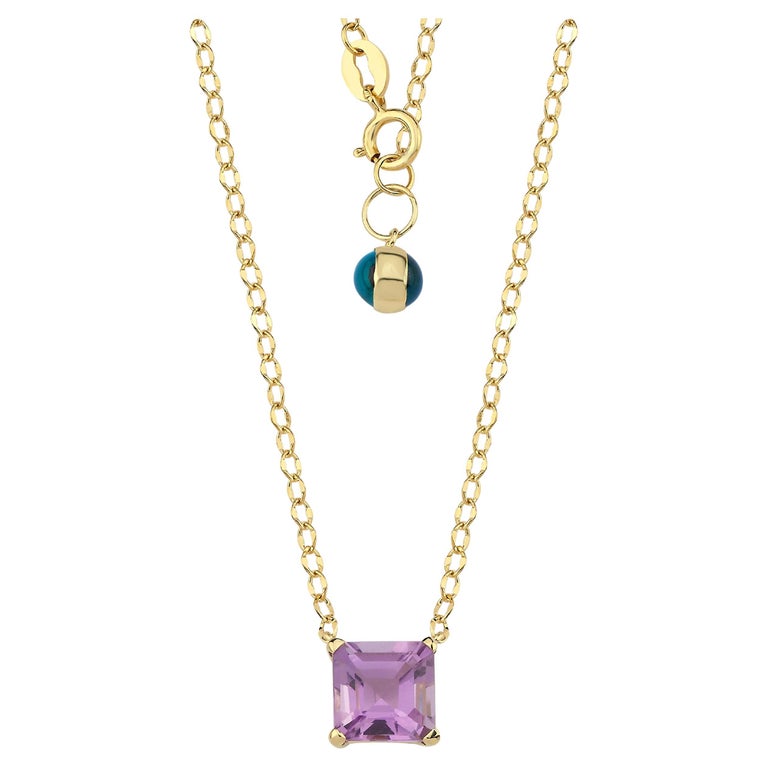 Square Amethyst Solitaire Necklace For Sale at 1stDibs