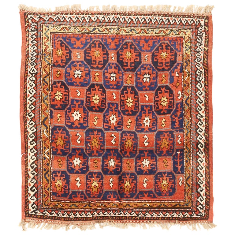 Square Antique Kurdish Style Rug of Persian Origin with Red and Navy ...