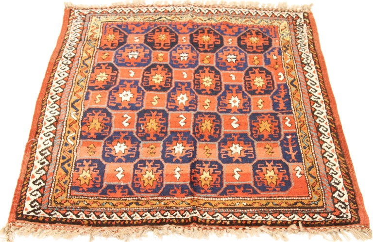 Square Antique Kurdish Style Rug of Persian Origin with Red and Navy ...