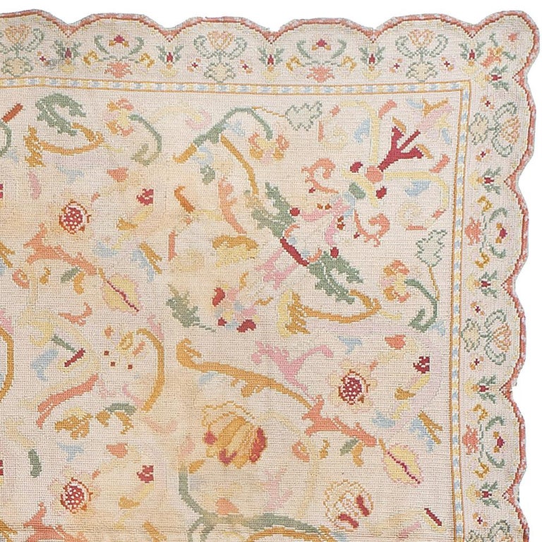 Square Antique Portuguese Needlepoint Rug. Size: 11 ft 6 in x 11 ft 8 ...