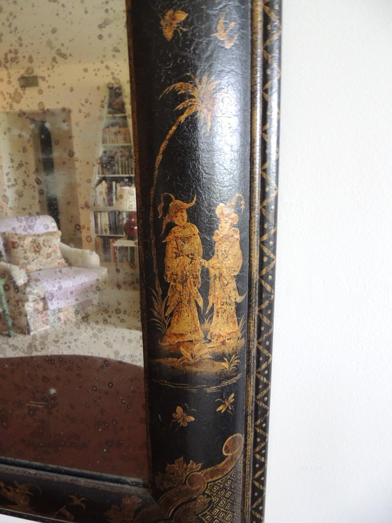 Rectangular Antique Style Chinoiserie Lacquer and Gold Wall Mirror For ...