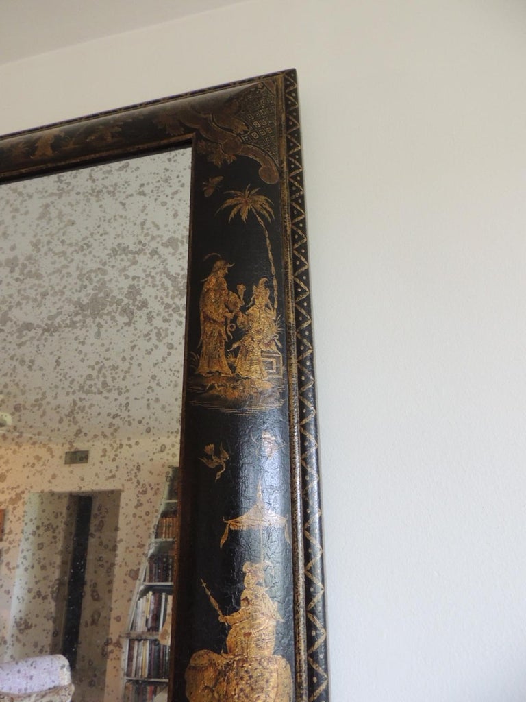 Rectangular Antique Style Chinoiserie Lacquer and Gold Wall Mirror For ...