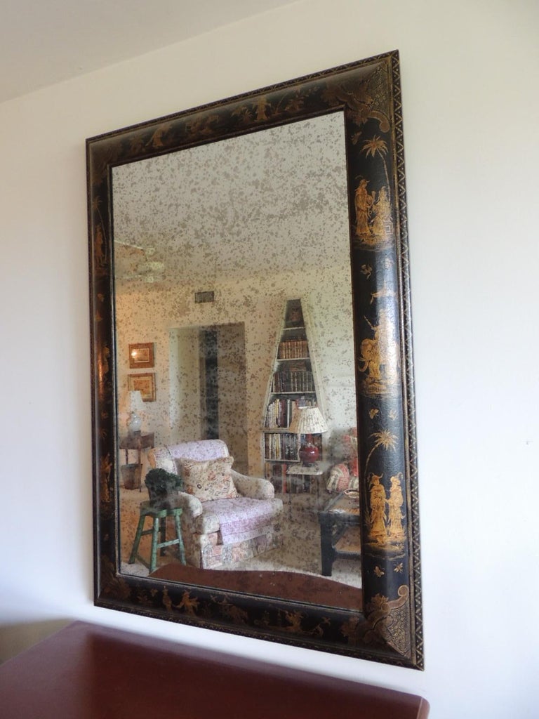 Rectangular Antique Style Chinoiserie Lacquer and Gold Wall Mirror For ...