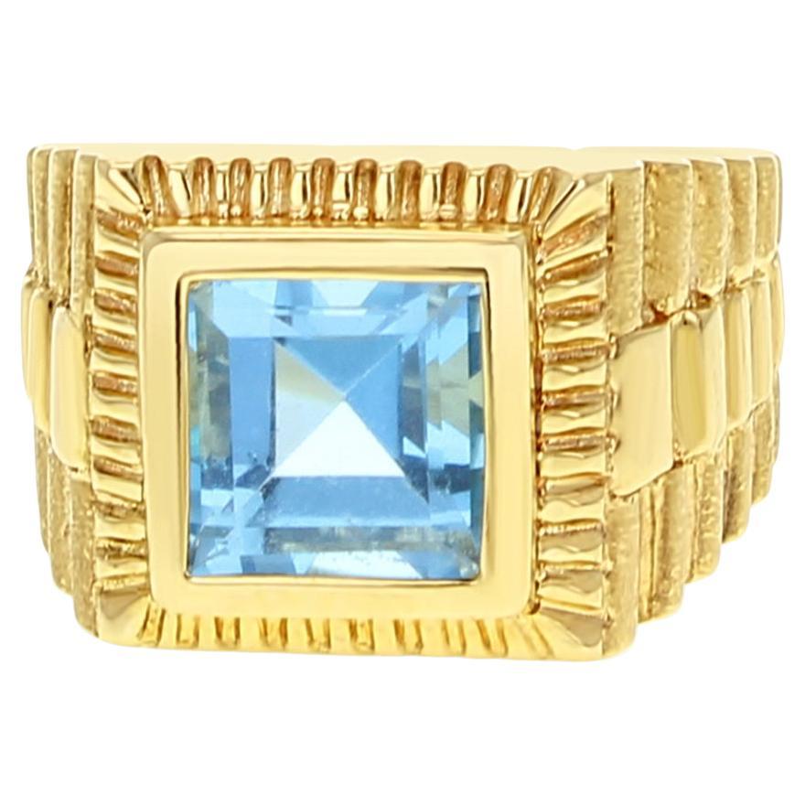 Solitaire Emerald Cut Blue Topaz Ring with Rope Band For Sale at 1stDibs