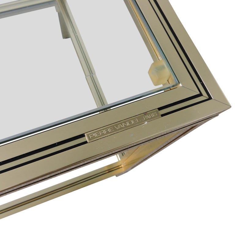 Square Brass and Glass Side Table by Pierre Vandel, 1970s at 1stDibs