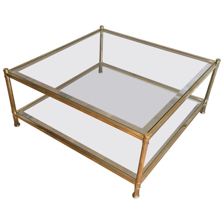 Square Brass Coffee Table, French, circa 1970 at 1stDibs