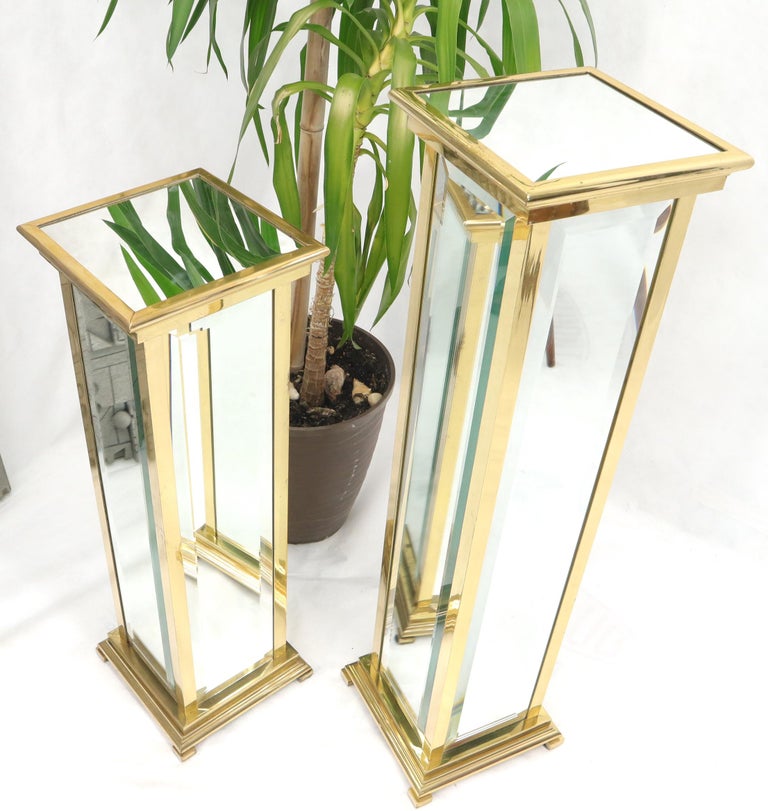 Square Brass and Mirror Panels Pedestals Stands For Sale at 1stDibs
