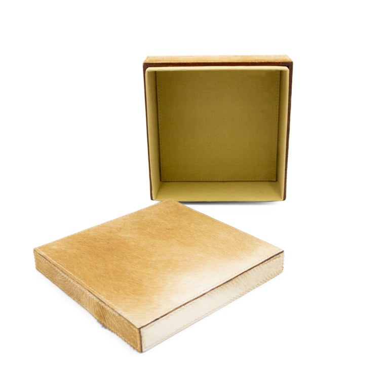 Square Brown Leather Box For Sale at 1stDibs