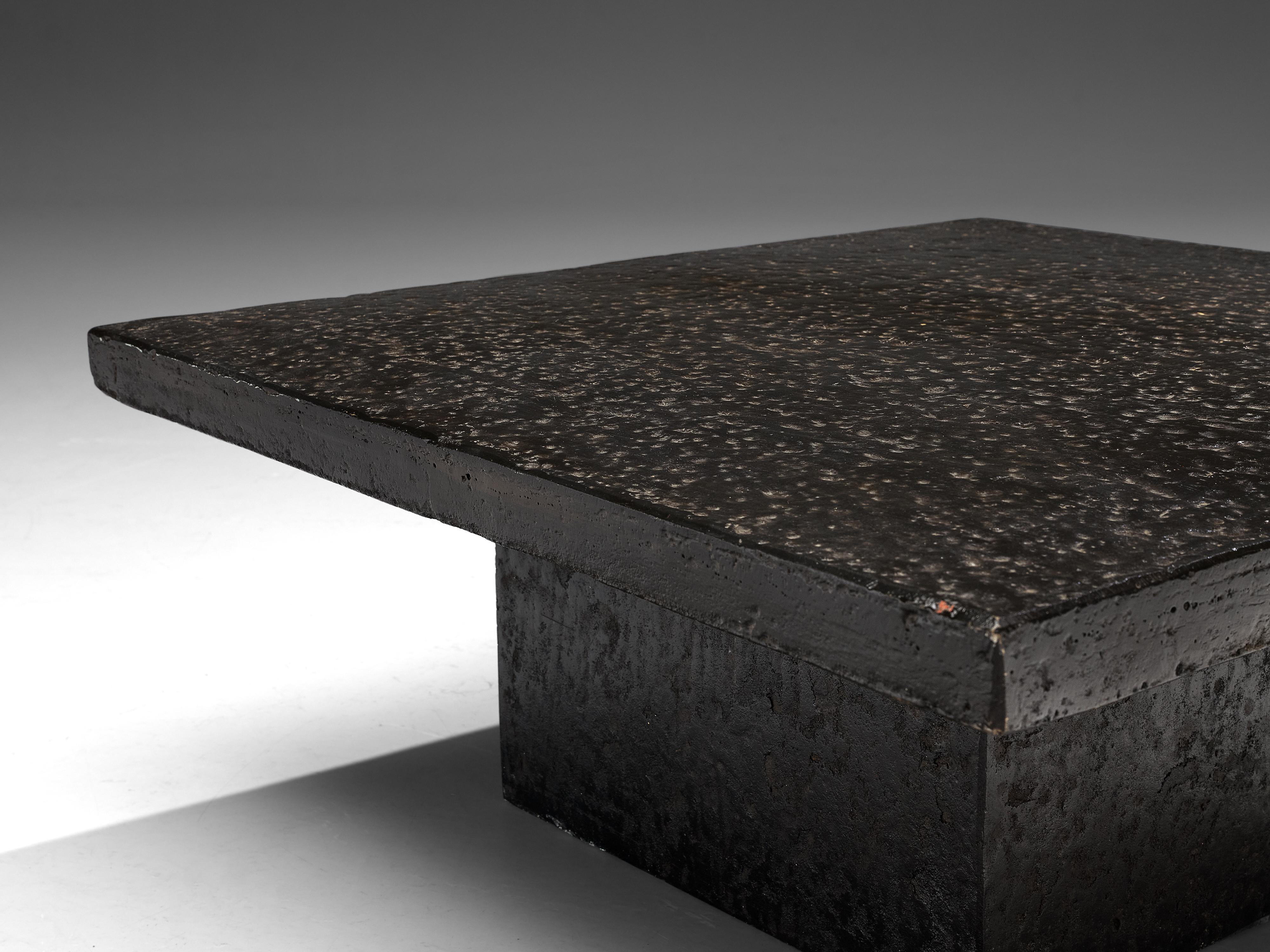 Square Brutalist Coffee Table with Stone Look For Sale at 1stDibs ...