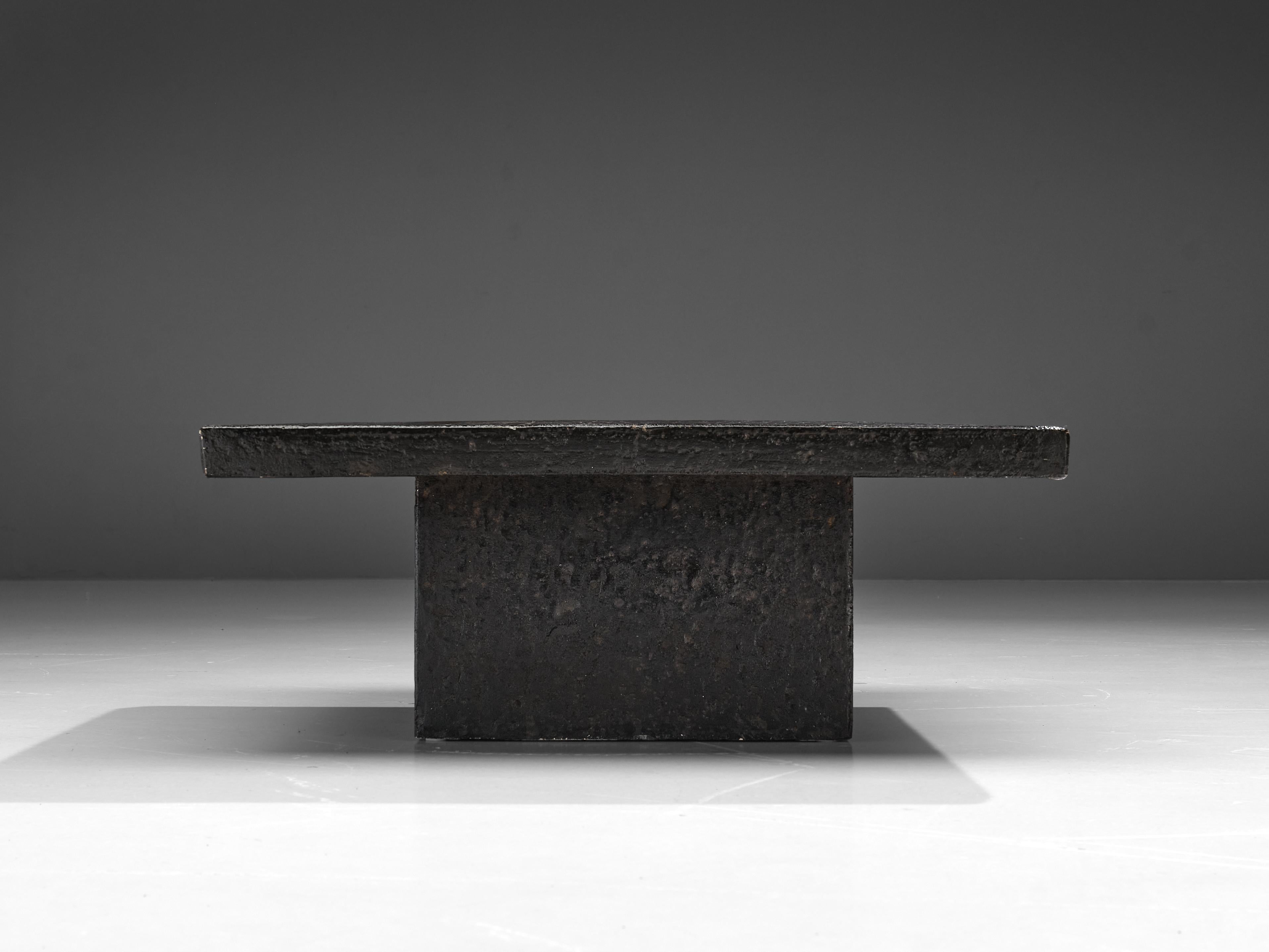Square Brutalist Coffee Table with Stone Look For Sale at 1stDibs ...