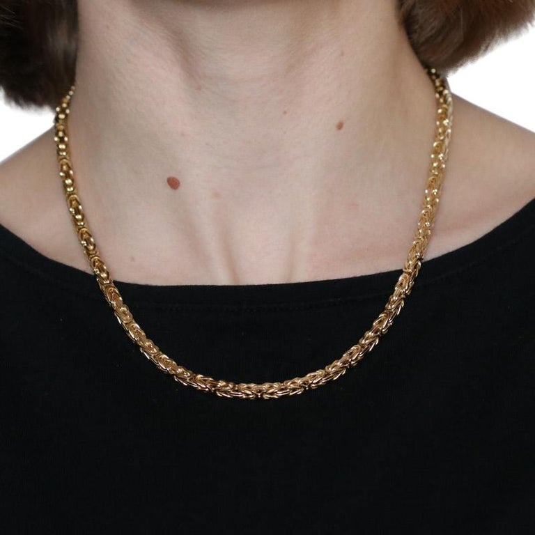 Square Byzantine Chain Necklace, 14 Karat Yellow Gold Lobster Claw ...
