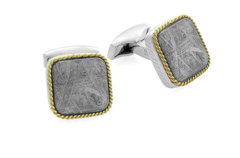 Square Cable Meteorite Cufflinks in Silver with 18 Karat Gold 'Limited ...
