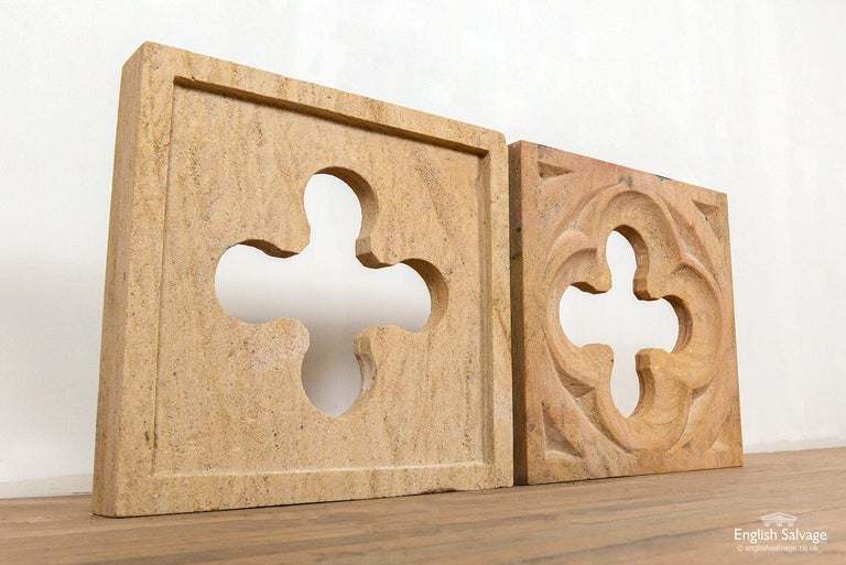 Square Carved Stone Quatrefoil Window, 20th Century For Sale at 1stDibs