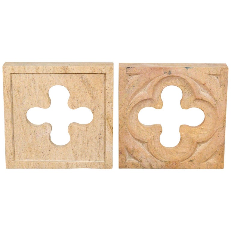 Square Carved Stone Quatrefoil Window, 20th Century For Sale at 1stDibs
