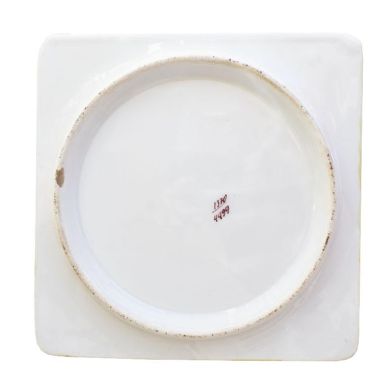 Square Ceramic Hand-Painted Floral Trinket Dish or Catchall in Green ...