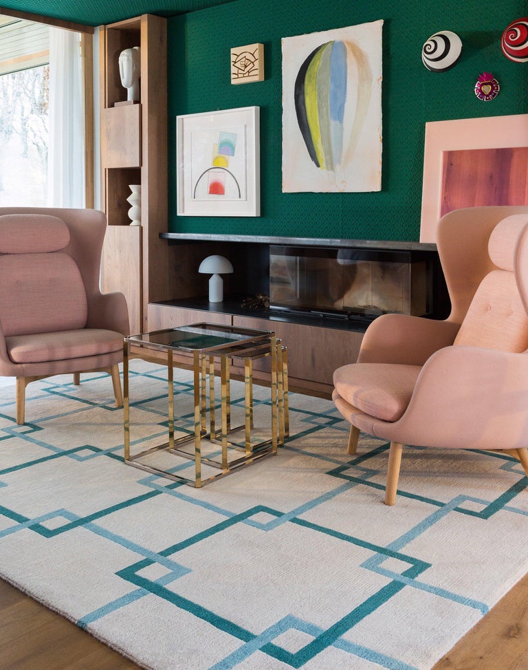 Square Chain Teal Hand-Knotted 10x8 Rug in Wool by The Rug Company For ...