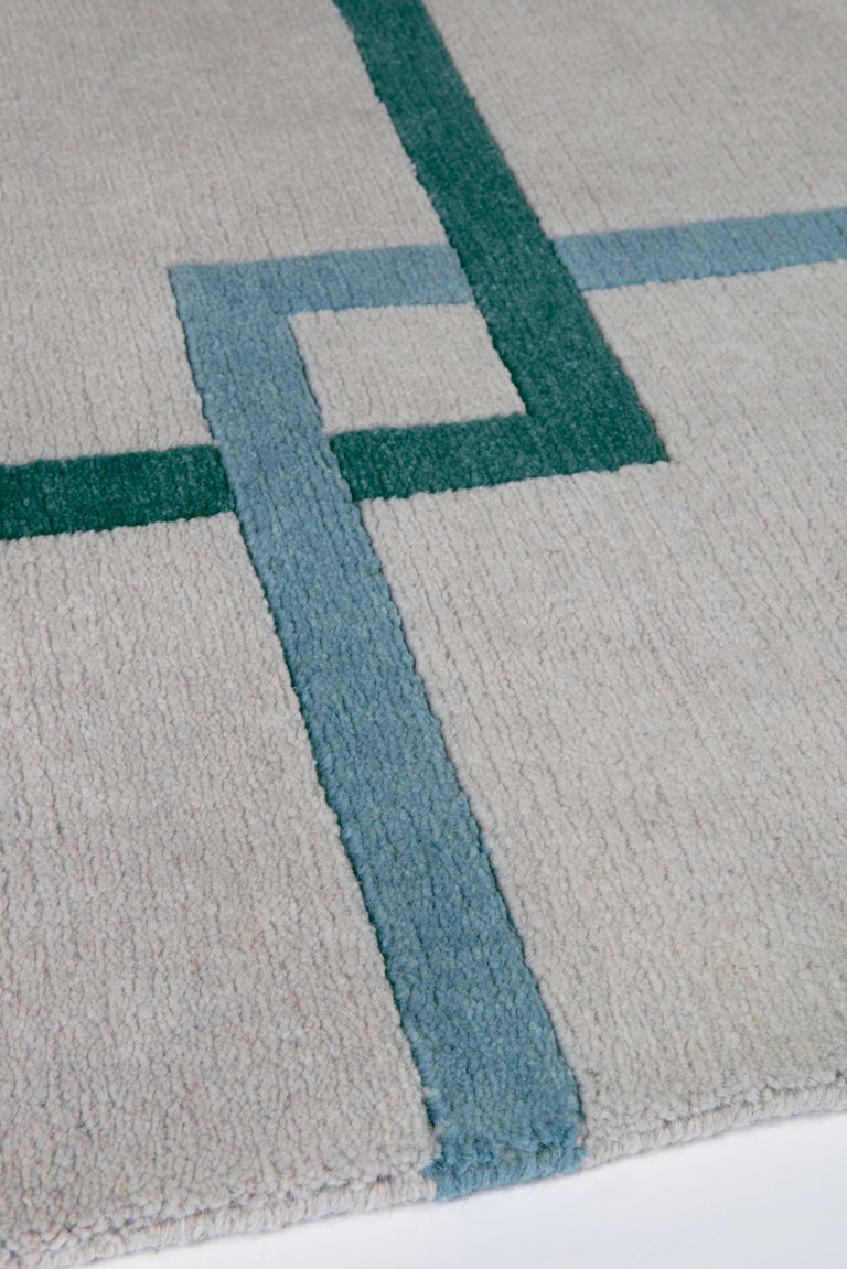 Square Chain Teal Hand-Knotted 10x8 Rug in Wool by The Rug Company For ...