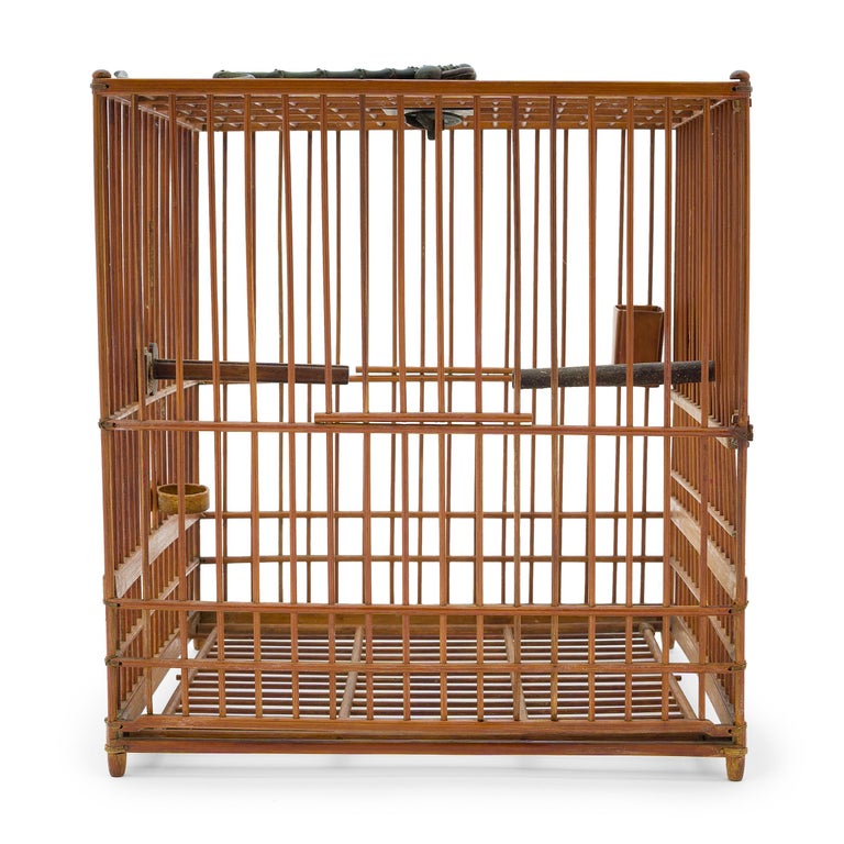Square Chinese Bamboo Birdcage with Scroll Charm, circa 1900 For Sale ...