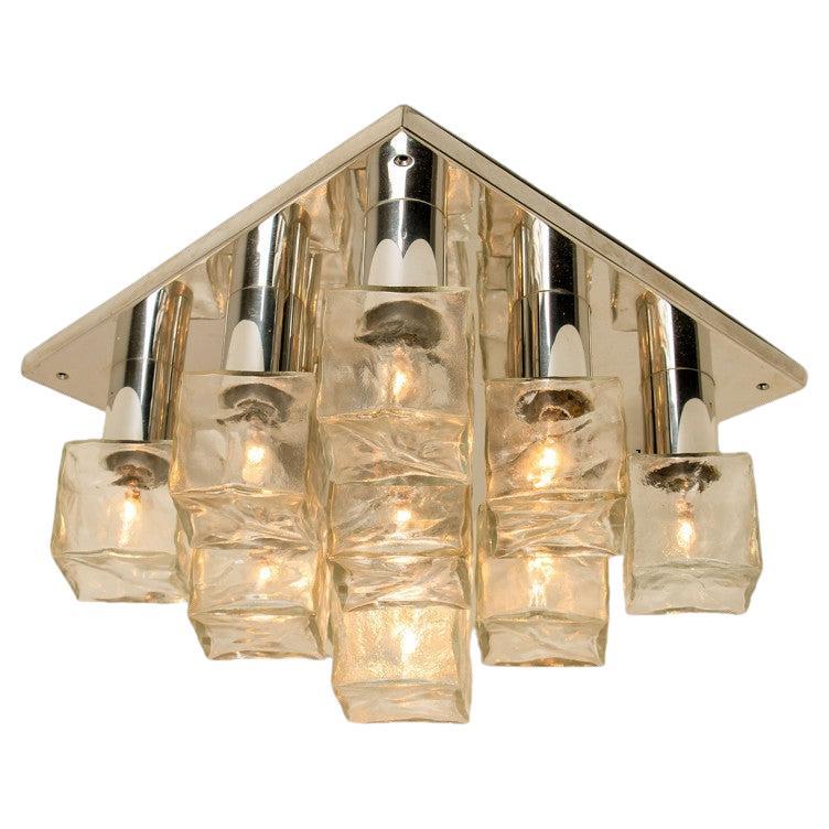 Square Chrome Ice Glass Flush Mount, Kalmar 1970s For Sale at 1stDibs