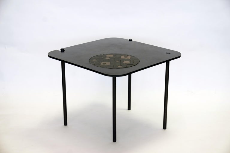 Square Coffee/Side Table Ceramic Modern Contemporary Blackened Steel ...