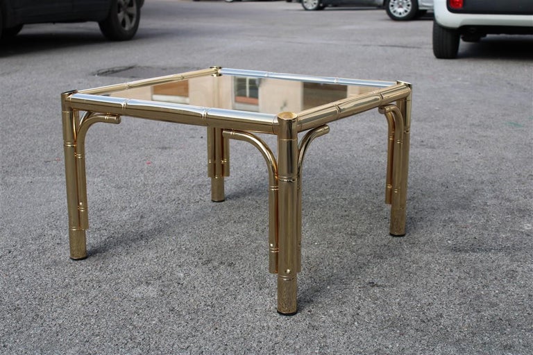 Square Coffee Table in 24-Karat Gold Metal Italian Design 1970 Bamboo ...